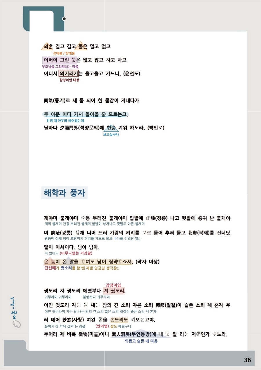 2018년 고전운문 정리 오우가 국화야 너는 어찌 어리고 성긴 매화 빙자옥질이여 한 손에 막대 잡고 창내고쟈